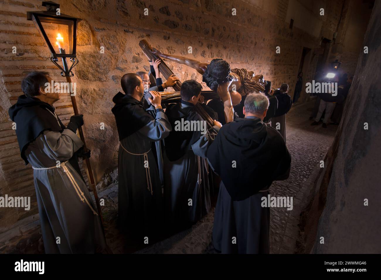 Procession of the Nazarenes with sculpture of Jesus Christ. Holy Week ...