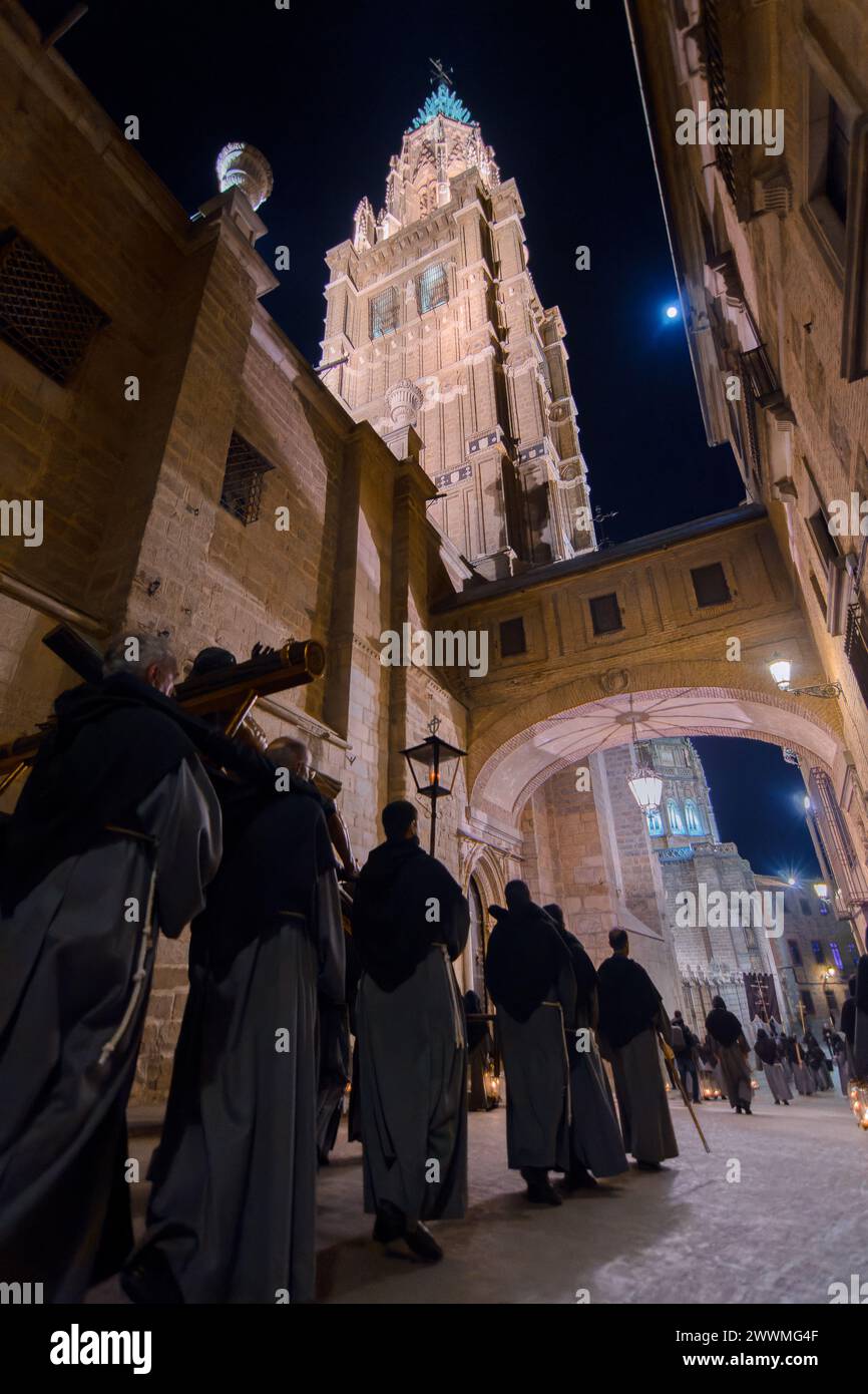 Procession of the Nazarenes with sculpture of Jesus Christ. Holy Week ...