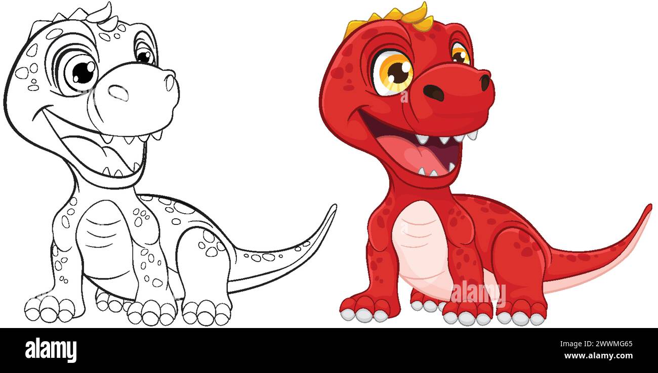 Colorful and playful red dinosaur vector graphic Stock Vector Image ...