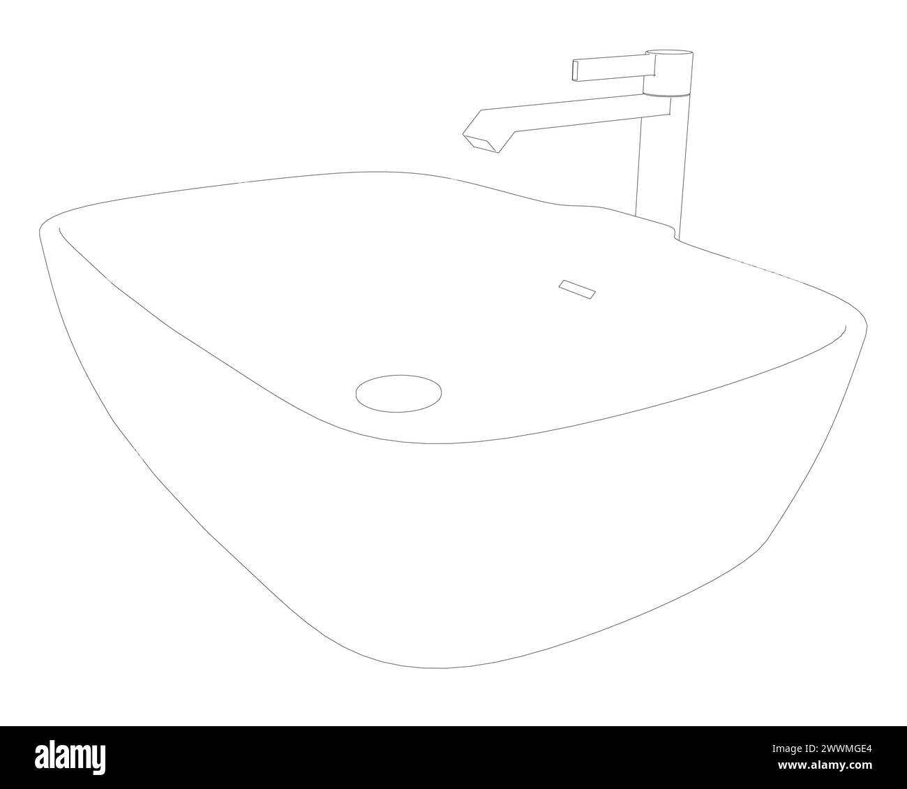 Bathroom sink with tap line drawing on white isolated background ...