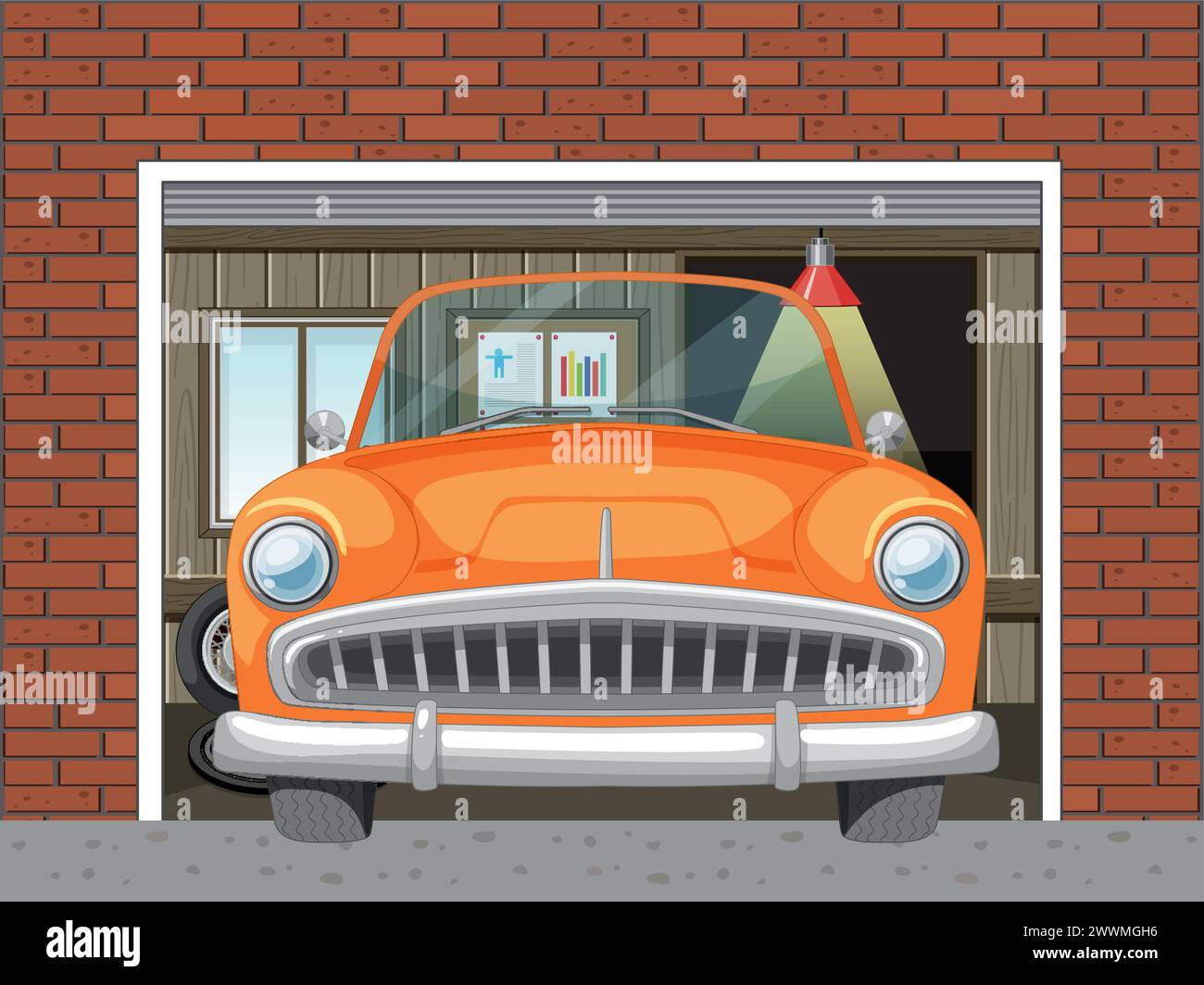 Classic orange car inside a residential garage Stock Vector Image & Art ...