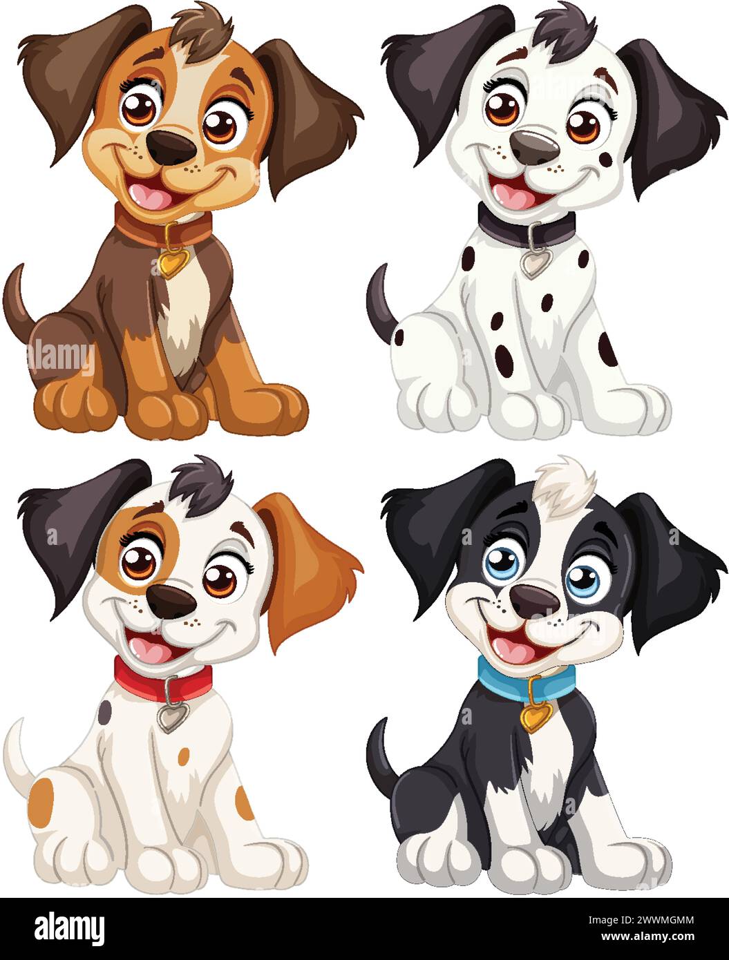 Four cute animated puppies with playful expressions Stock Vector Image ...