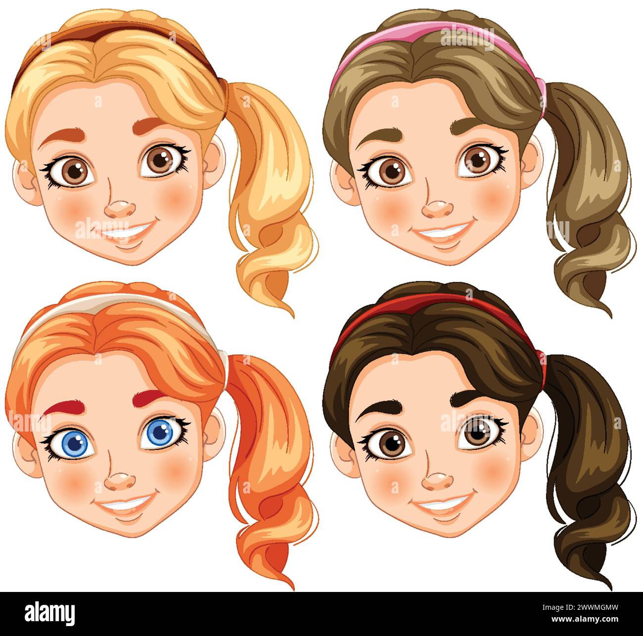 Illustration of four different female cartoon faces Stock Vector Image ...