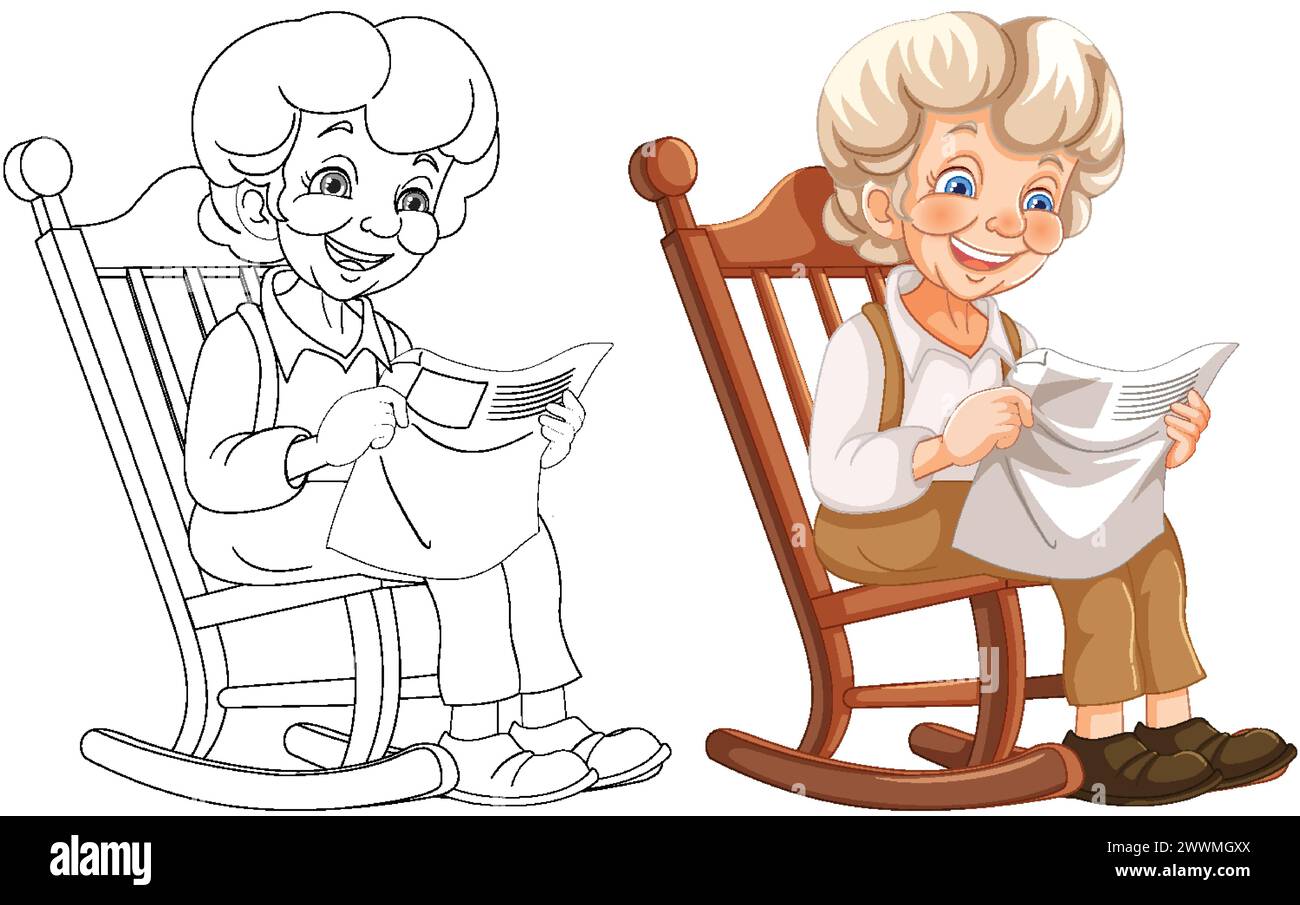 Colorful vector of a happy senior reading the news Stock Vector Image ...