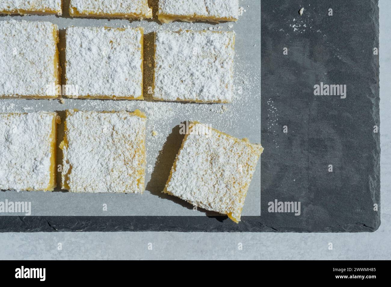 Overhead view of homemade lemon bar squares Stock Photo - Alamy