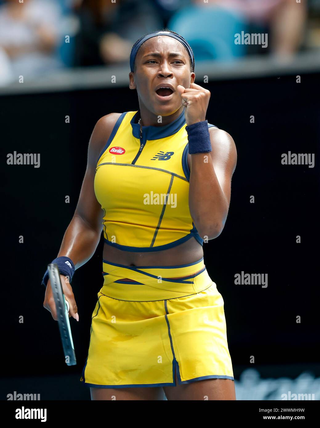 Coco Gauff (USA) icelebrating at the Australian Open 2024 at Melbourne ...