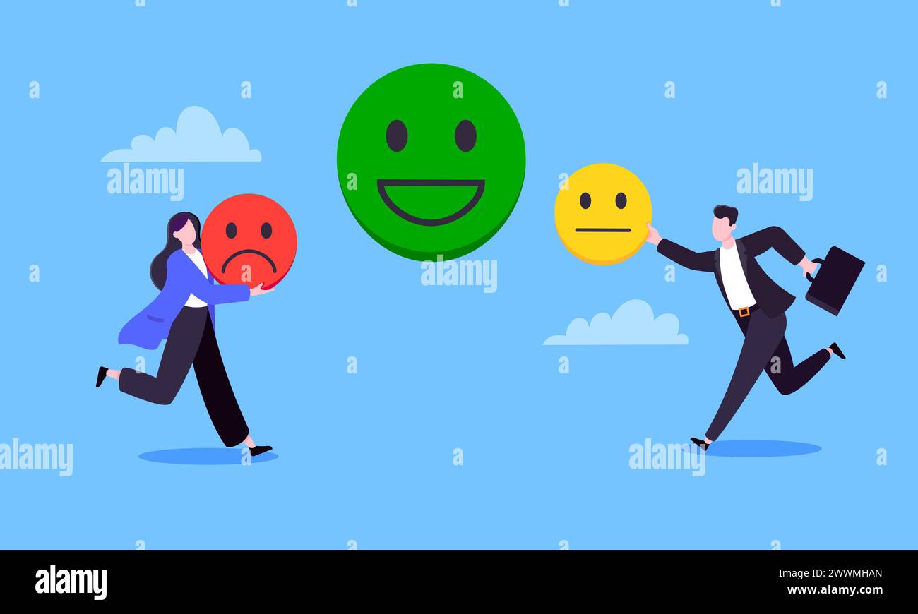 Employee happiness and work attitude feedback business concept flat ...