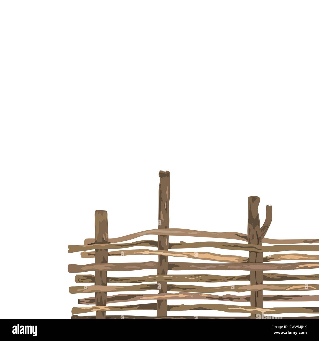 Wicker fence made of flexible willow or hazel wood, vector isolated ...