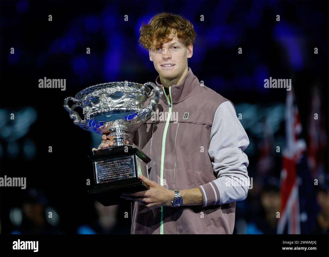 Grand Slam winner Jannik Sinner (ITA) holding the trophy at the ...