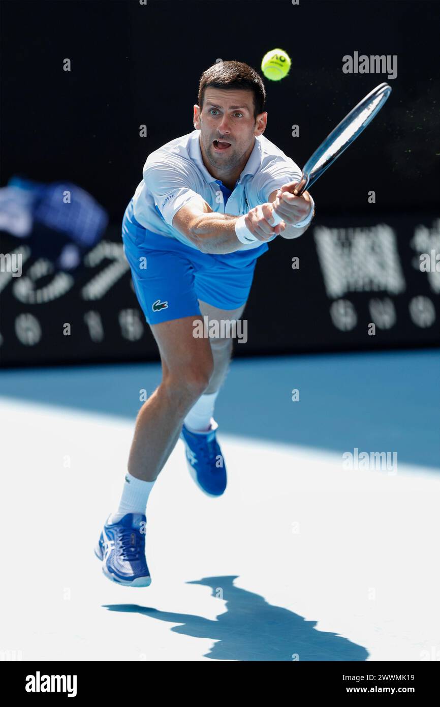 Novak Djokovic (SRB) in action at the Australian Open 2024 at Melbourne ...