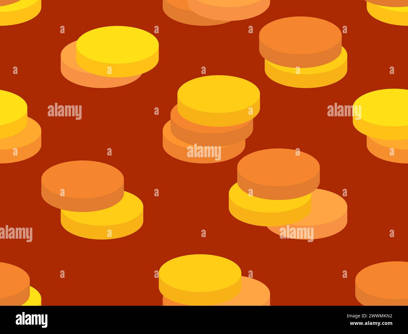 Seamless pattern of gold coins in 3D style. Isometric stack of gold ...