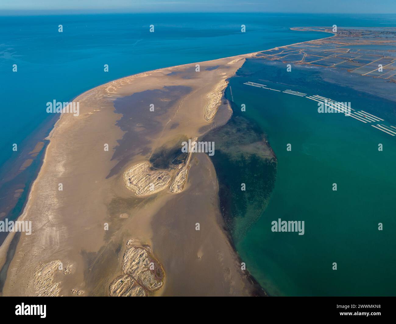 Aerial view of the Fangar point and bay (Punta del Fangar and Badia del ...