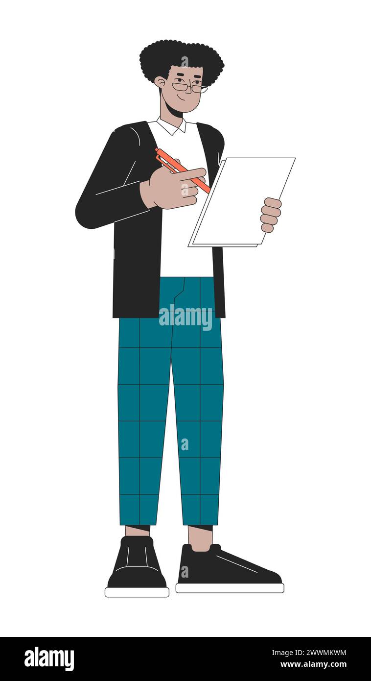 Eyeglasses latino office worker 2D linear cartoon character Stock ...