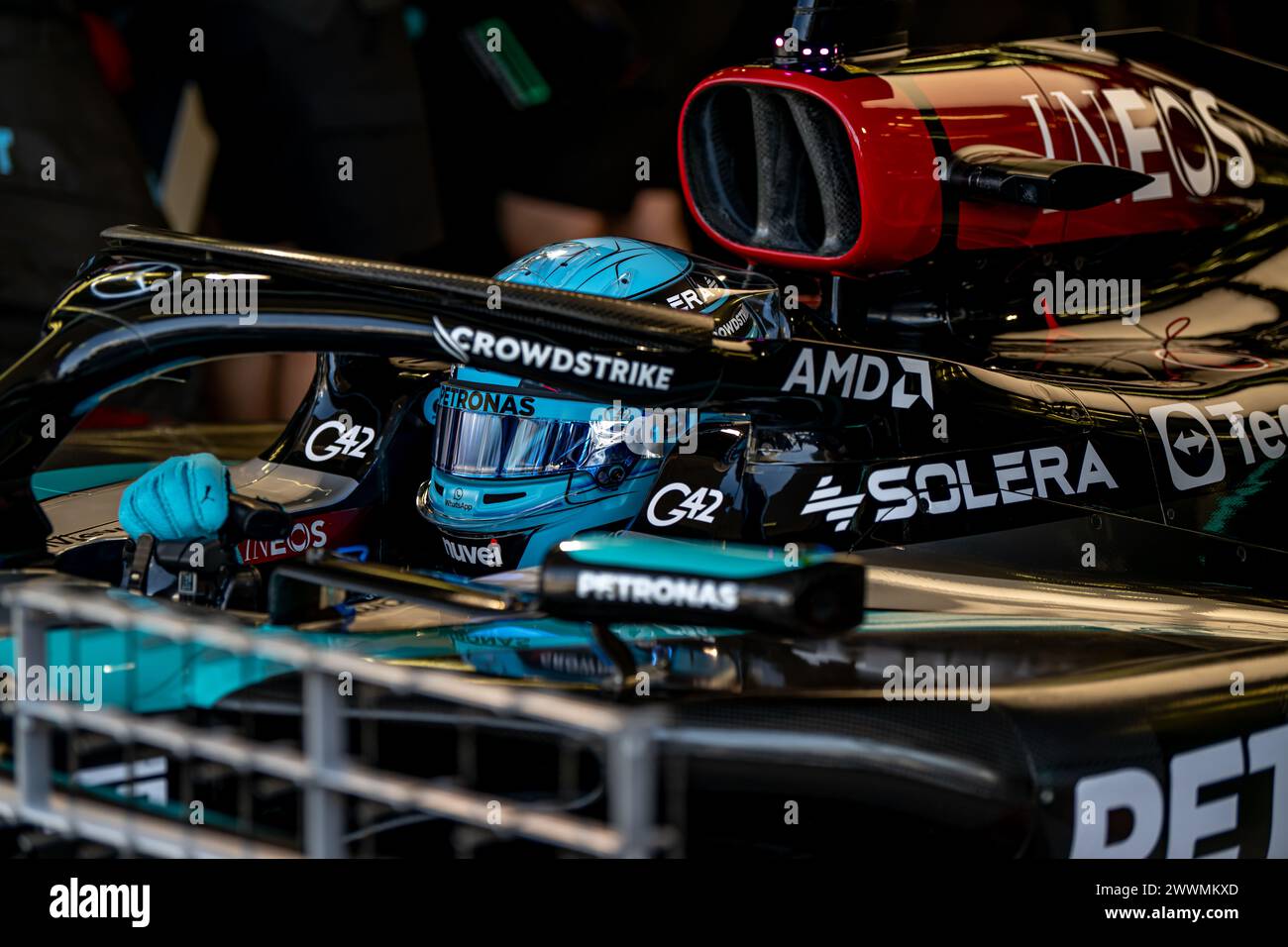 BAHRAIN INTERNATIONAL CIRCUIT, BAHRAIN - FEBRUARY 21: George Russell ...