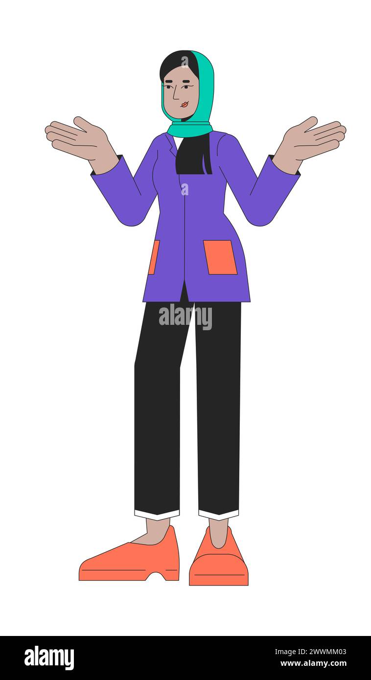 Shrugging office worker muslim hijab 2D linear cartoon character Stock ...