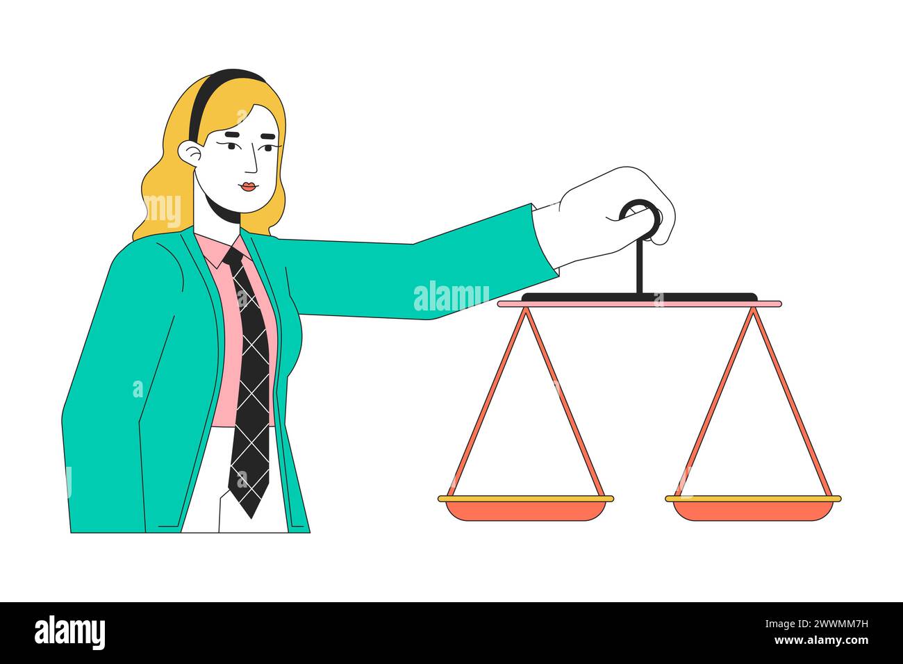 Judge business woman holding balance scales 2D linear cartoon character ...