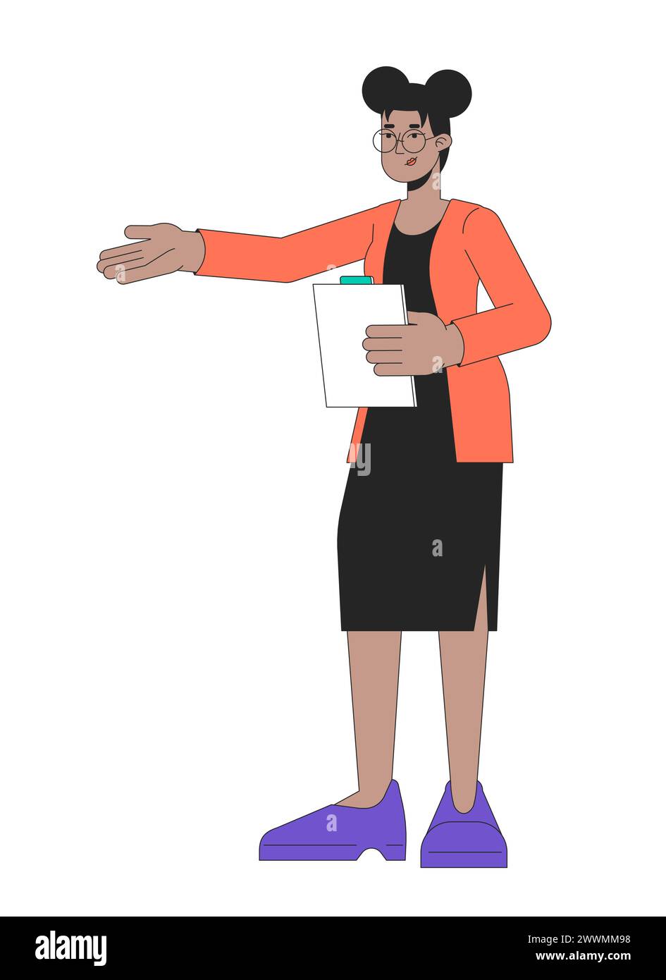 African-american woman office worker 2D linear cartoon character Stock ...