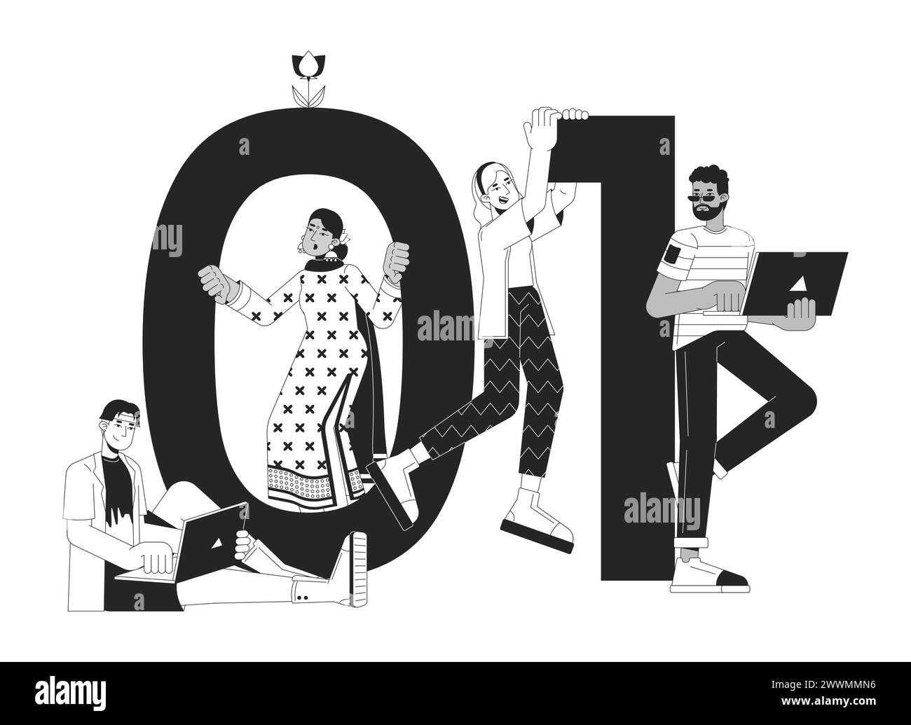 Binary code black and white 2D illustration concept Stock Vector Image ...