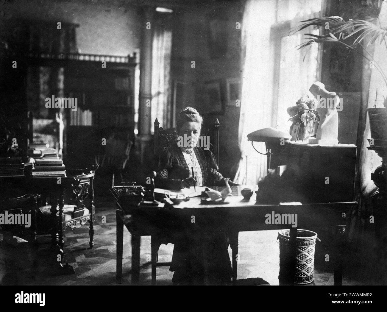 Swedish writer Selma Lagerlöf at her desk (1858-1940) portrait, 1909 ...