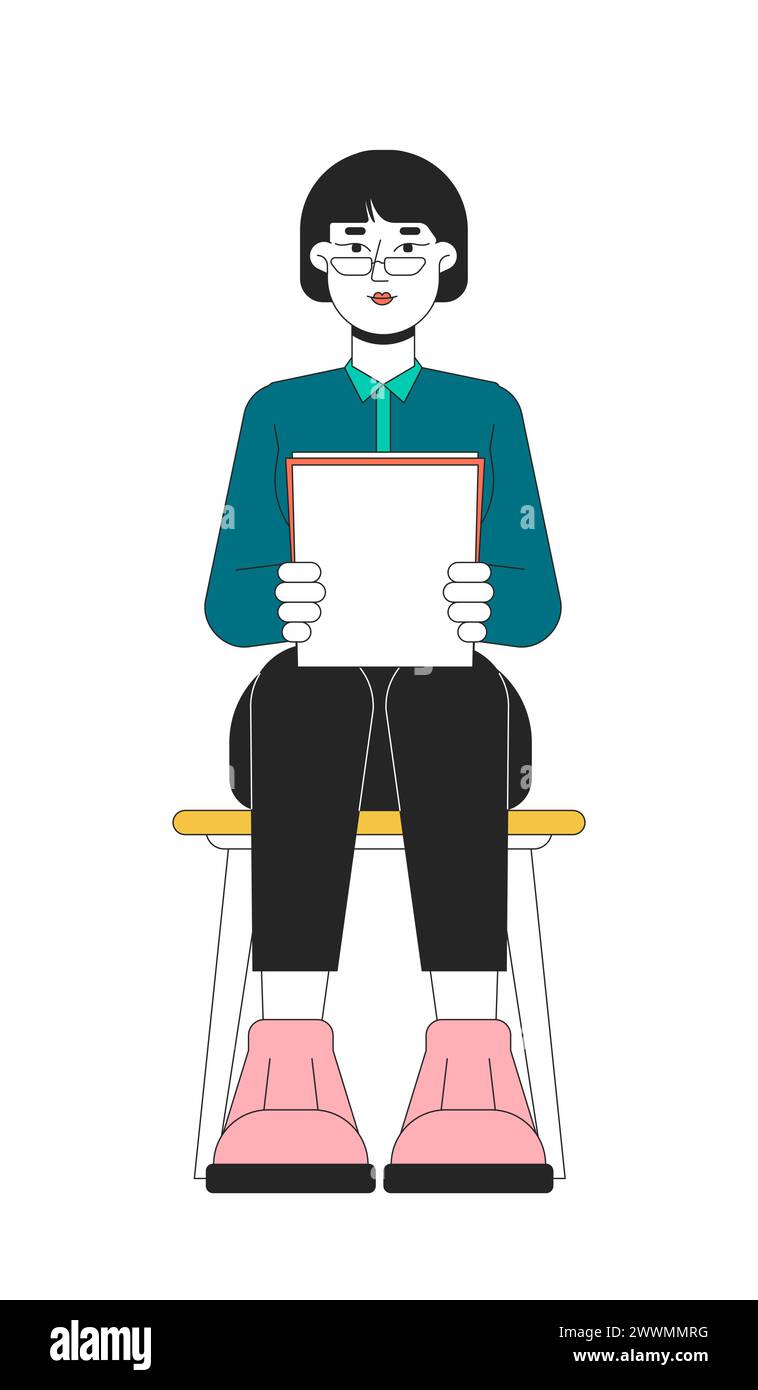 Eyeglasses asian woman job applicant 2D linear cartoon character Stock ...