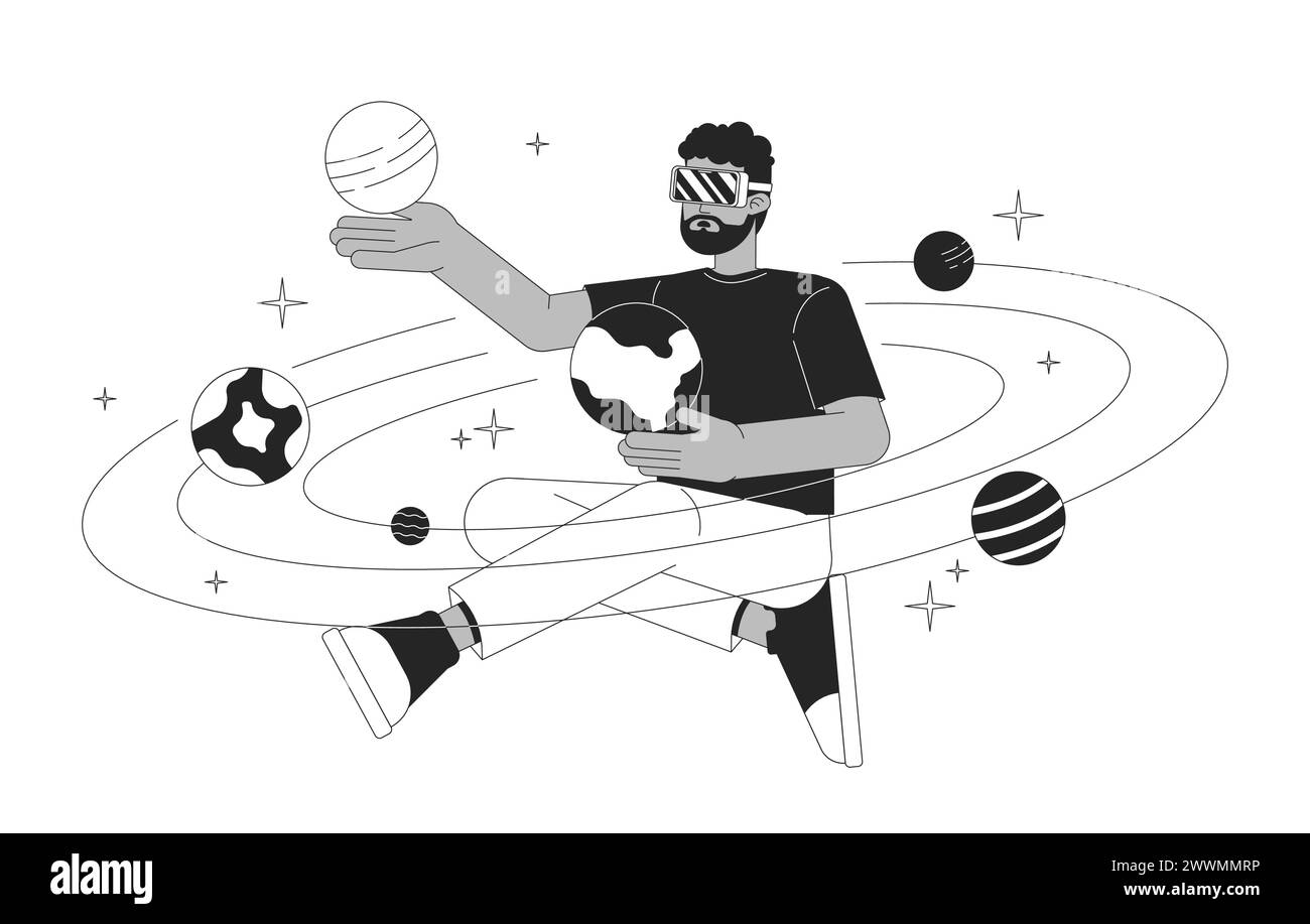 VR experience black and white 2D illustration concept Stock Vector ...