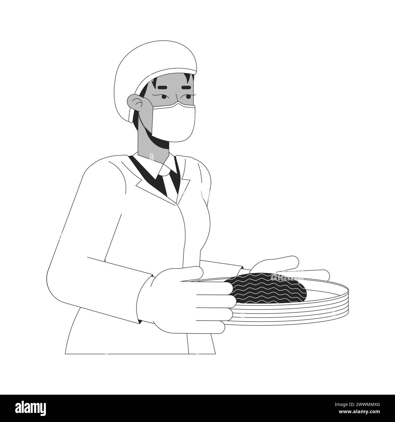 Black Female Food Technologist Black And White 2d Line Cartoon Character Stock Vector Image