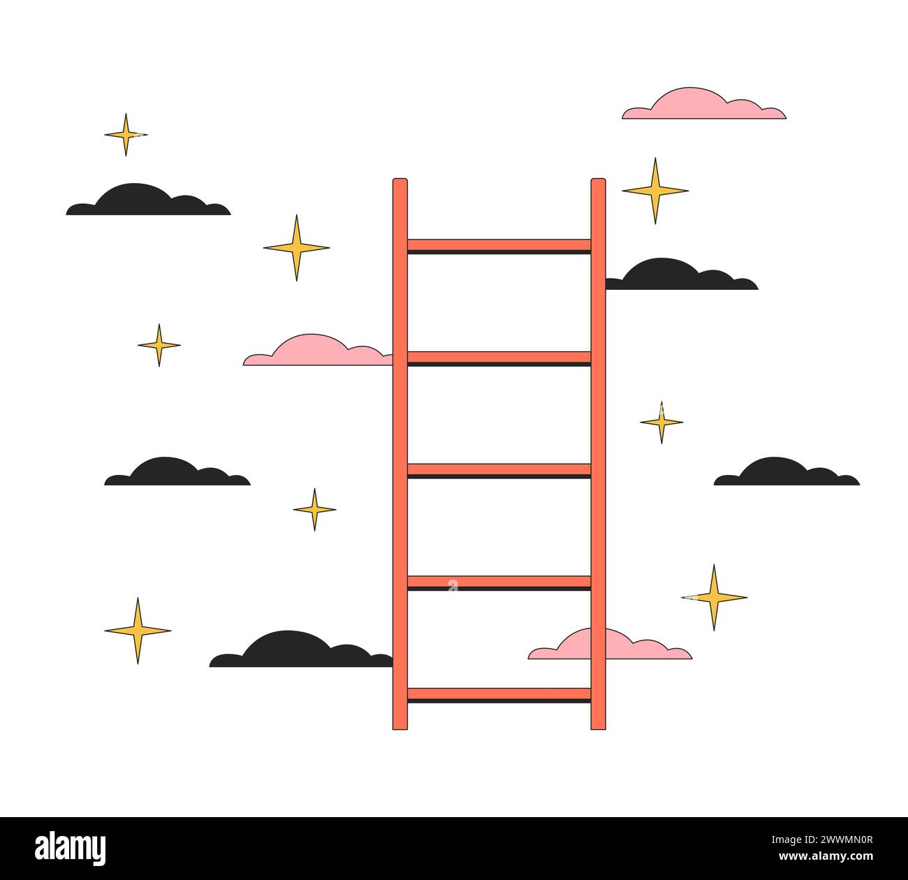 Ladder to stars clouds 2D linear cartoon object Stock Vector Image ...