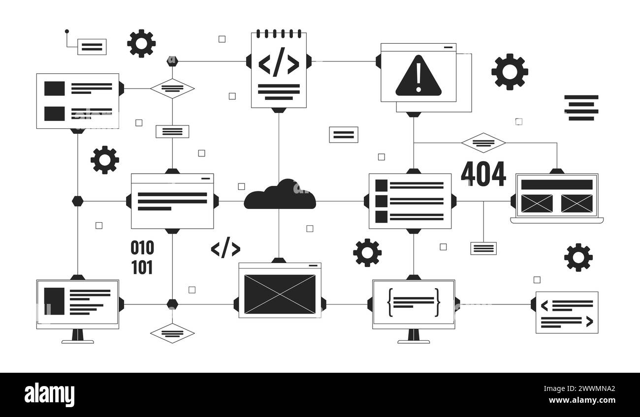 Computer network black and white 2D illustration concept Stock Vector ...