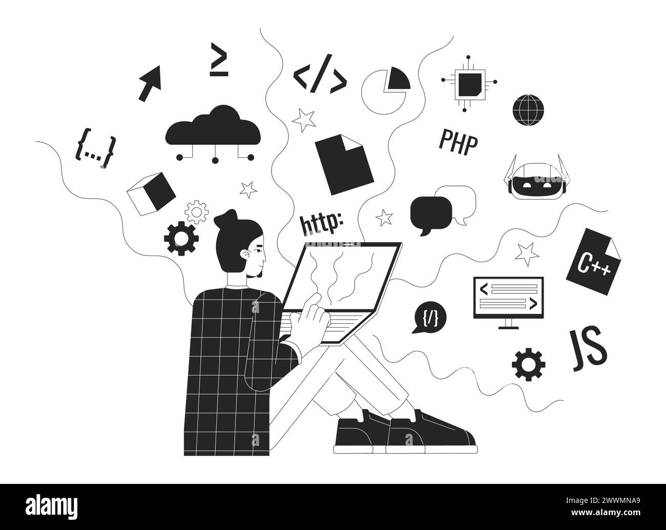 Development world black and white 2D illustration concept Stock Vector ...