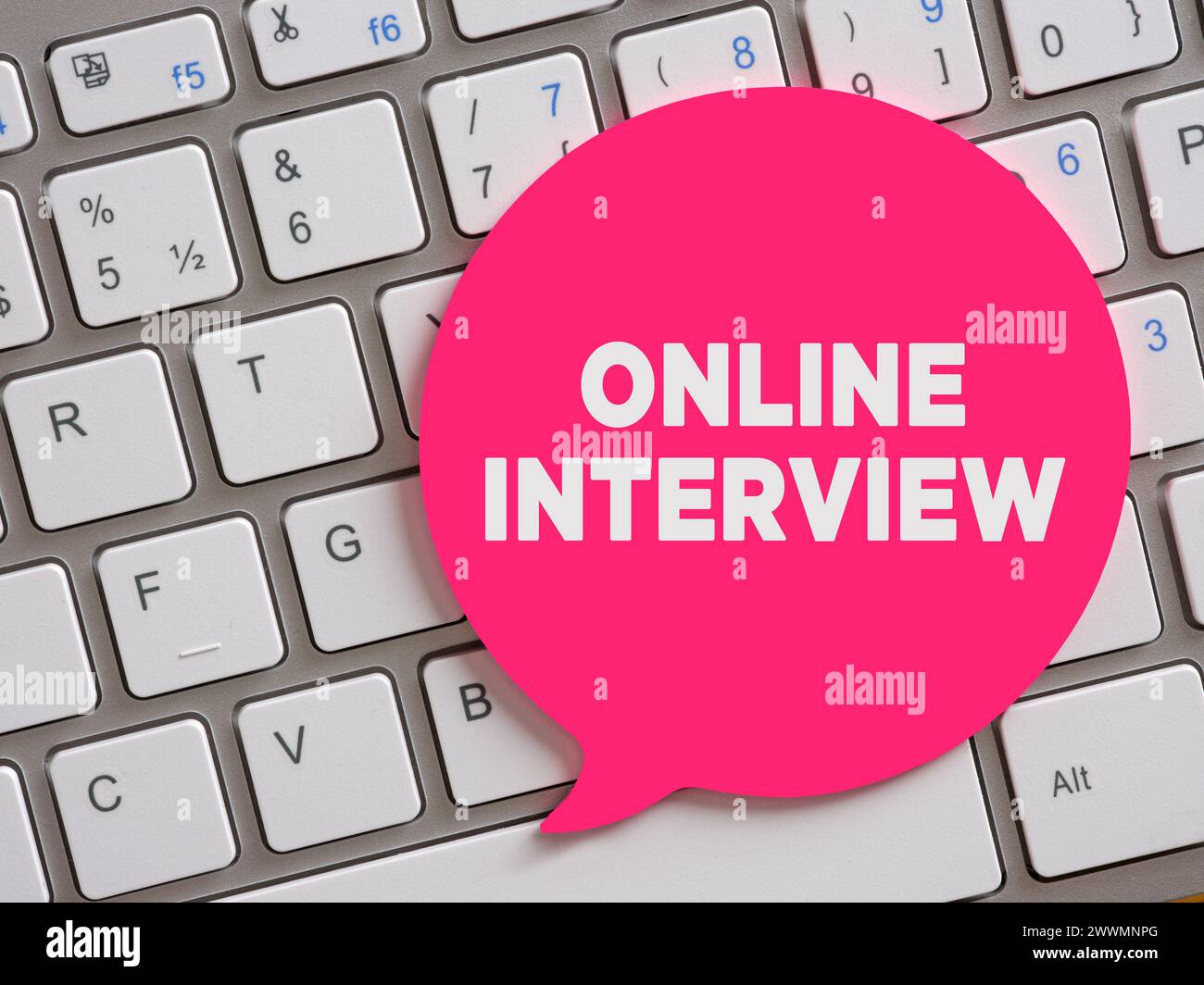 The message online interview on speech bubble over computer keyboard ...