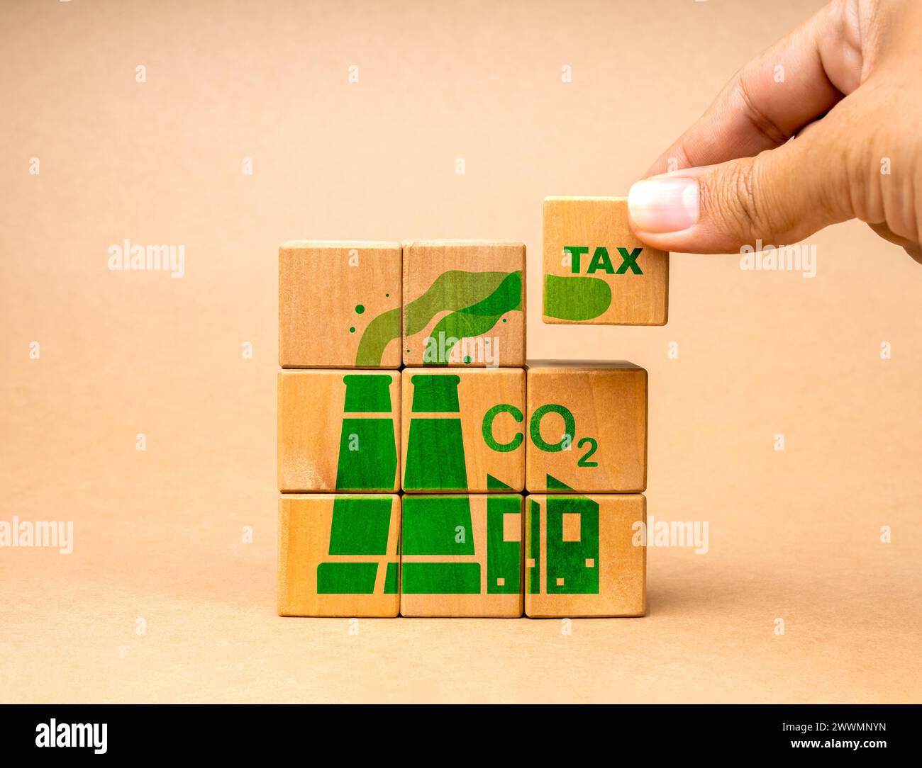 CO2, carbon TAX, global greenhouse gas emissions. Text "TAX" piece ...