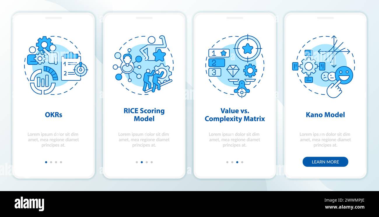 Prioritization Frameworks Blue Onboarding Mobile App Screen Stock