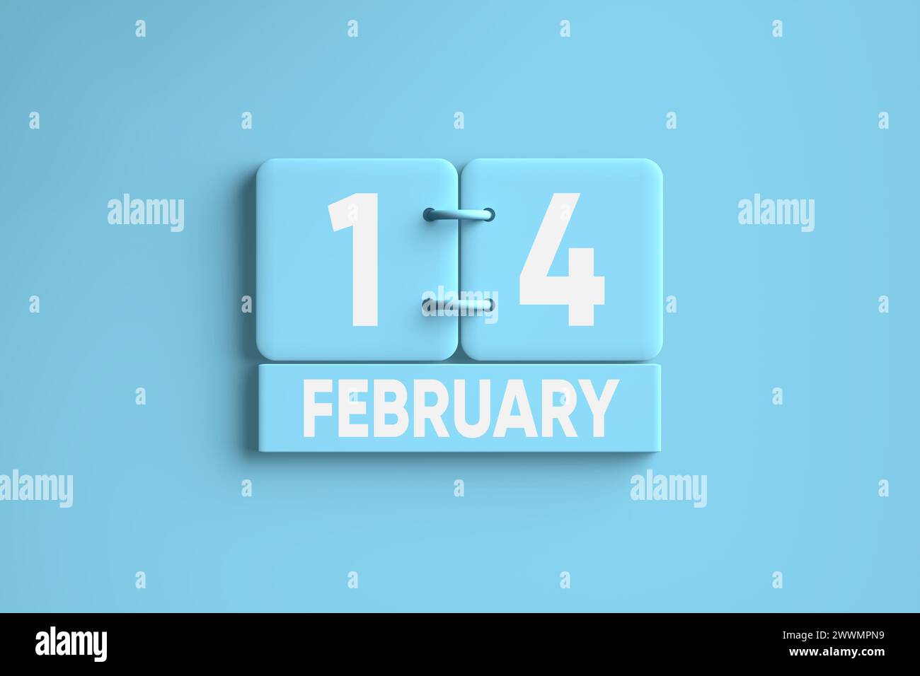 Blue Calendar with February 14 Valentines Day of the year 2024 on blue ...