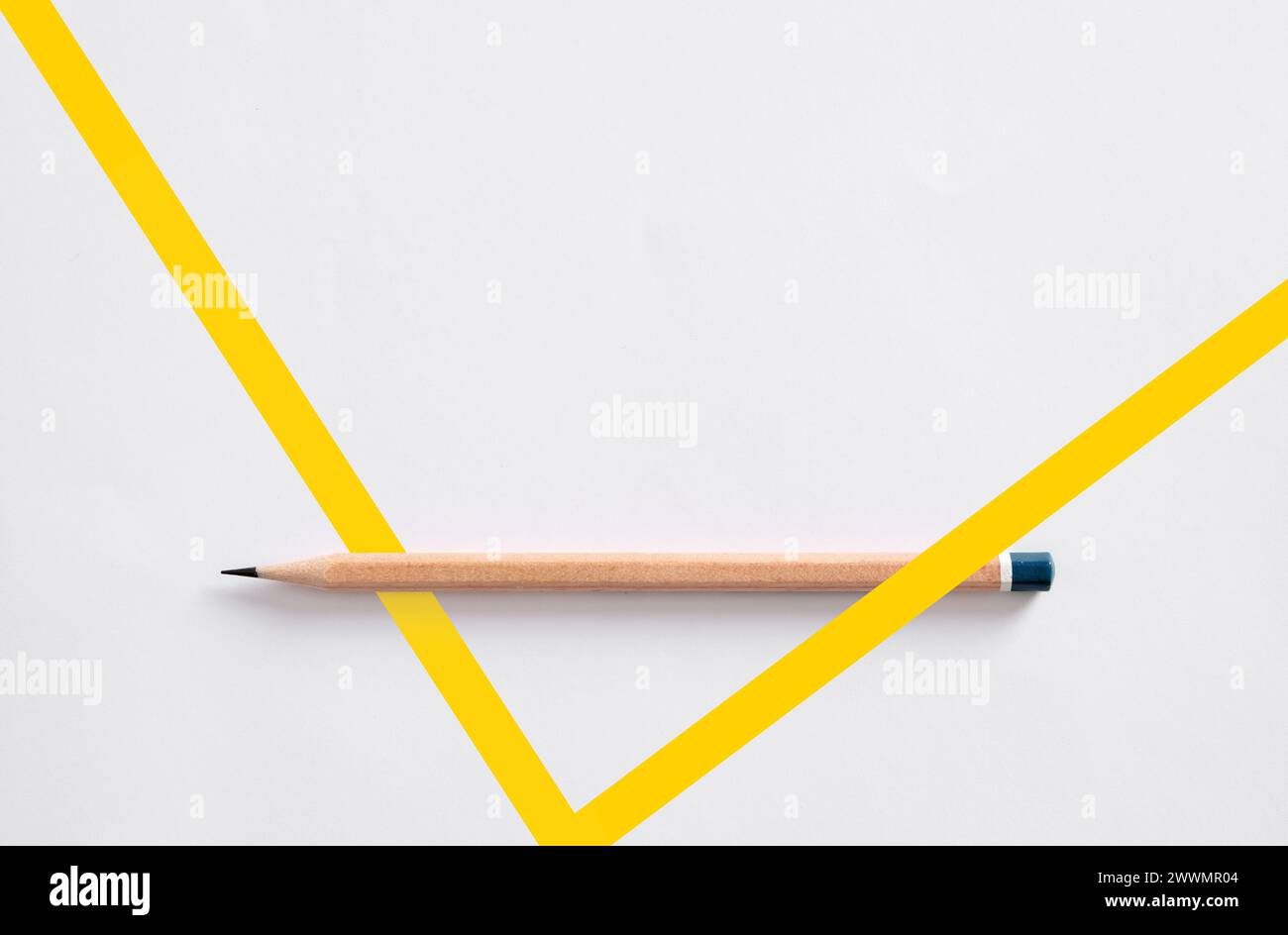 Minimalist template of a wooden pencil breaking through the yellow ...