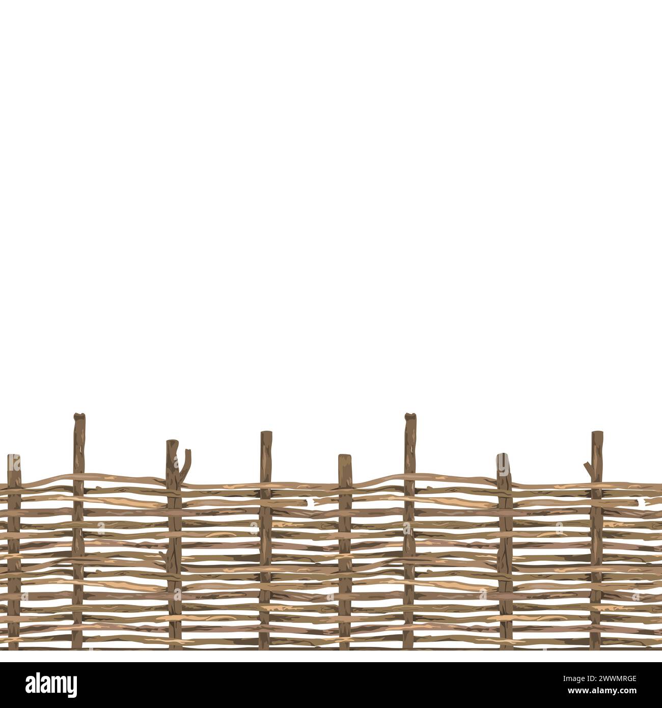 Wicker fence made of flexible willow or hazel wood, seamless pattern ...