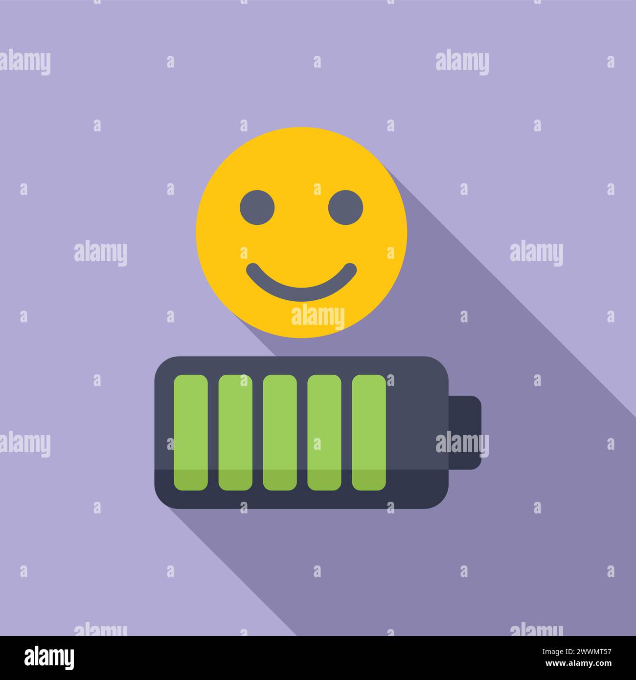 Full battery level emoji icon flat vector. Grin excellent. Star button ...