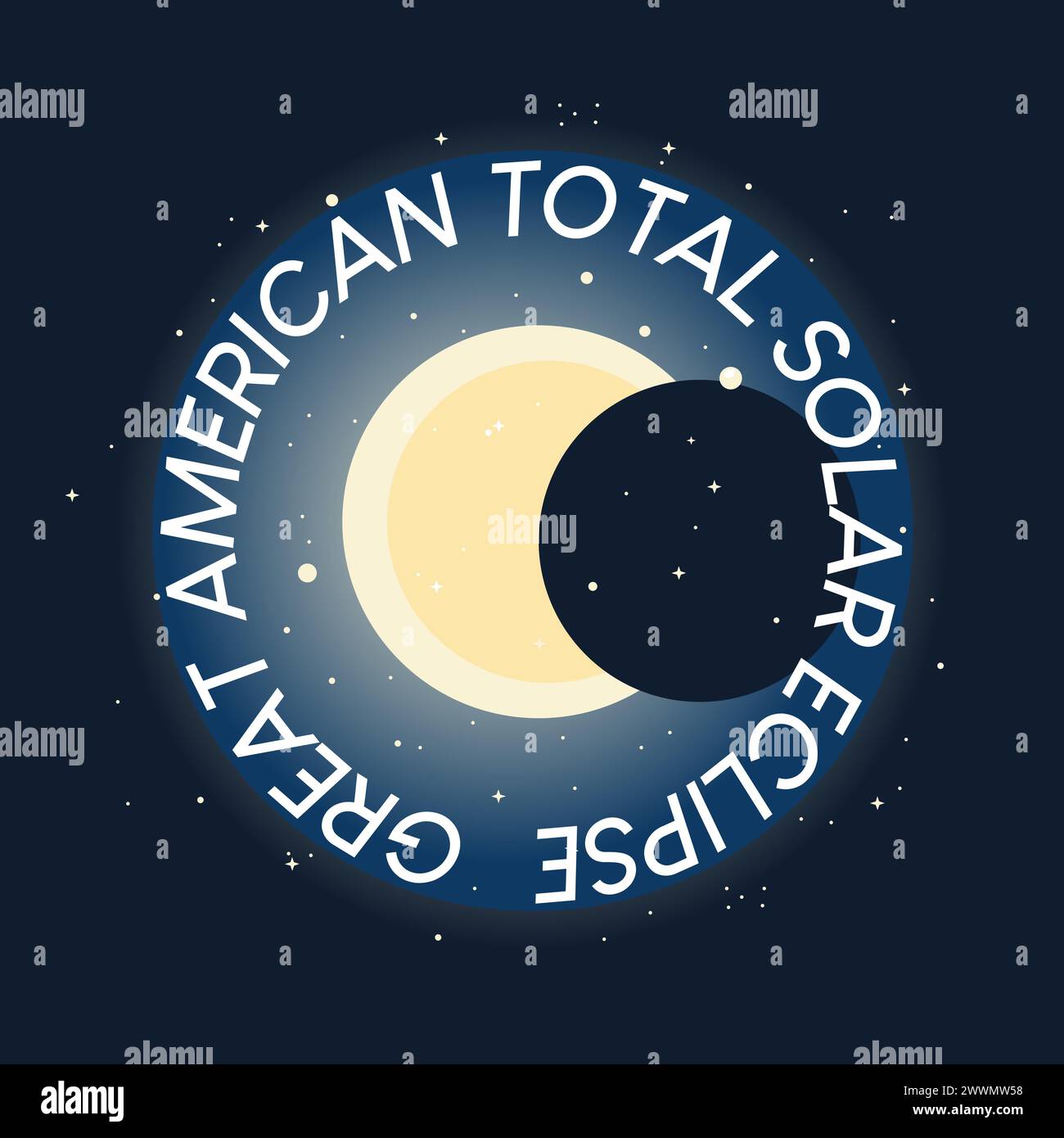 Great American total solar eclipse banner in round shape. Handdrawn ...
