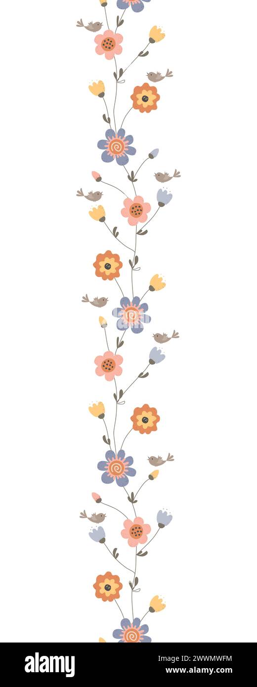 Elegant wavy flower seamless pattern. Spring Scandinavian flowers and ...