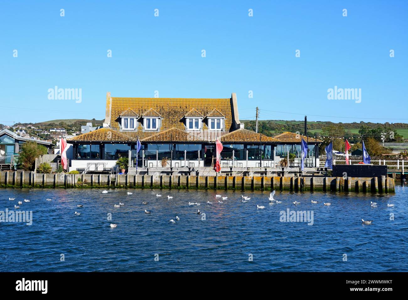 View of the Rise riverside restaurant in the town near the harbour ...