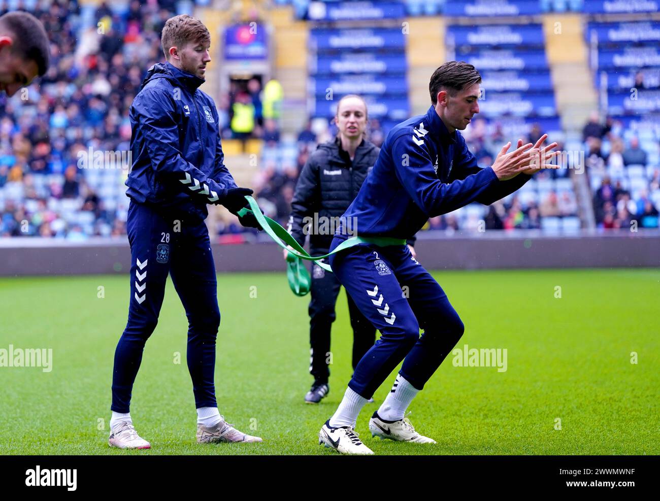 Coventry City's Josh Eccles (left) and Luis Binks during a training ...