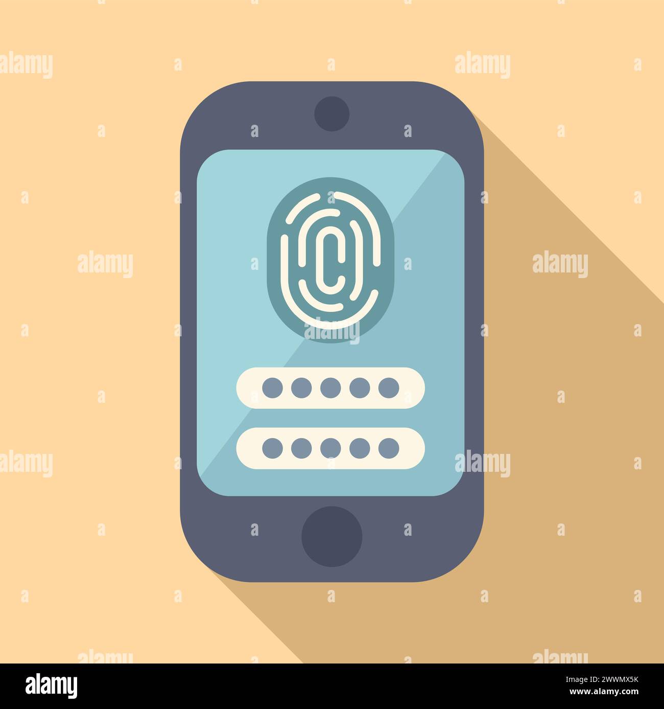 Fingerprint smartphone icon flat vector. Verify step process ...