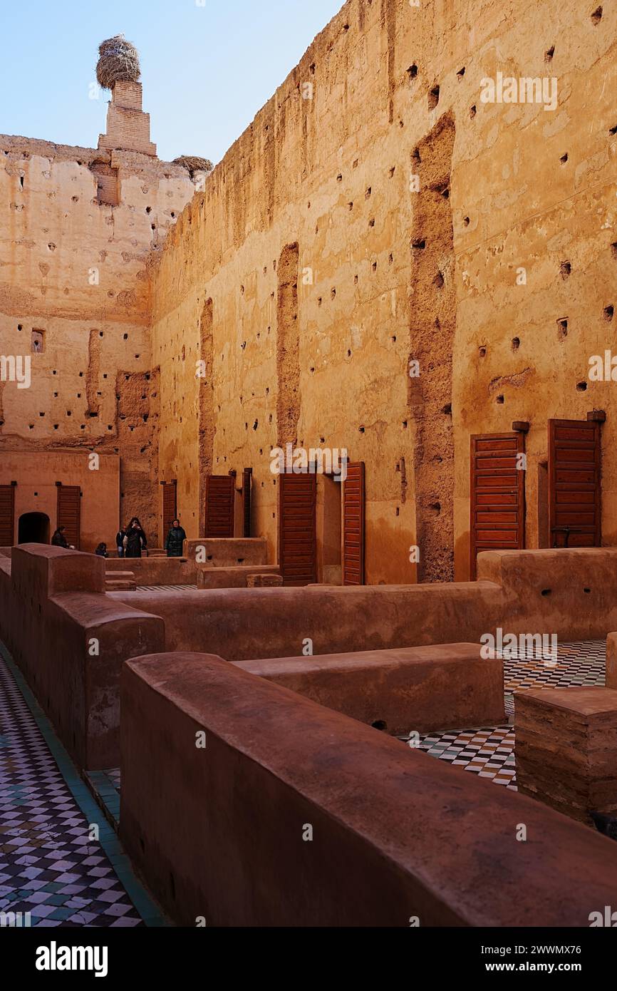 Structure of El Badi palace at African Marrakech city in Morocco, clear ...