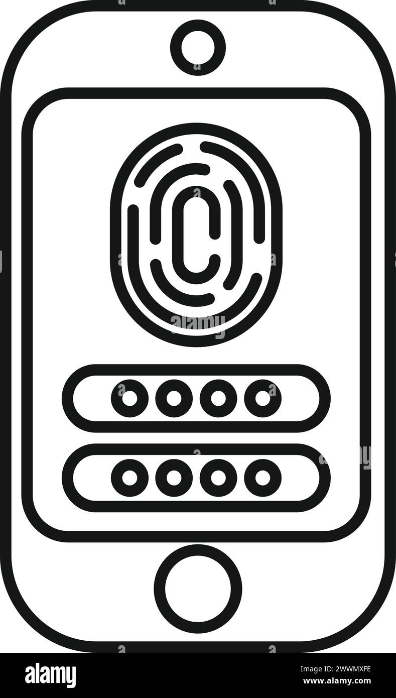 Fingerprint smartphone icon outline vector. Verify step process ...