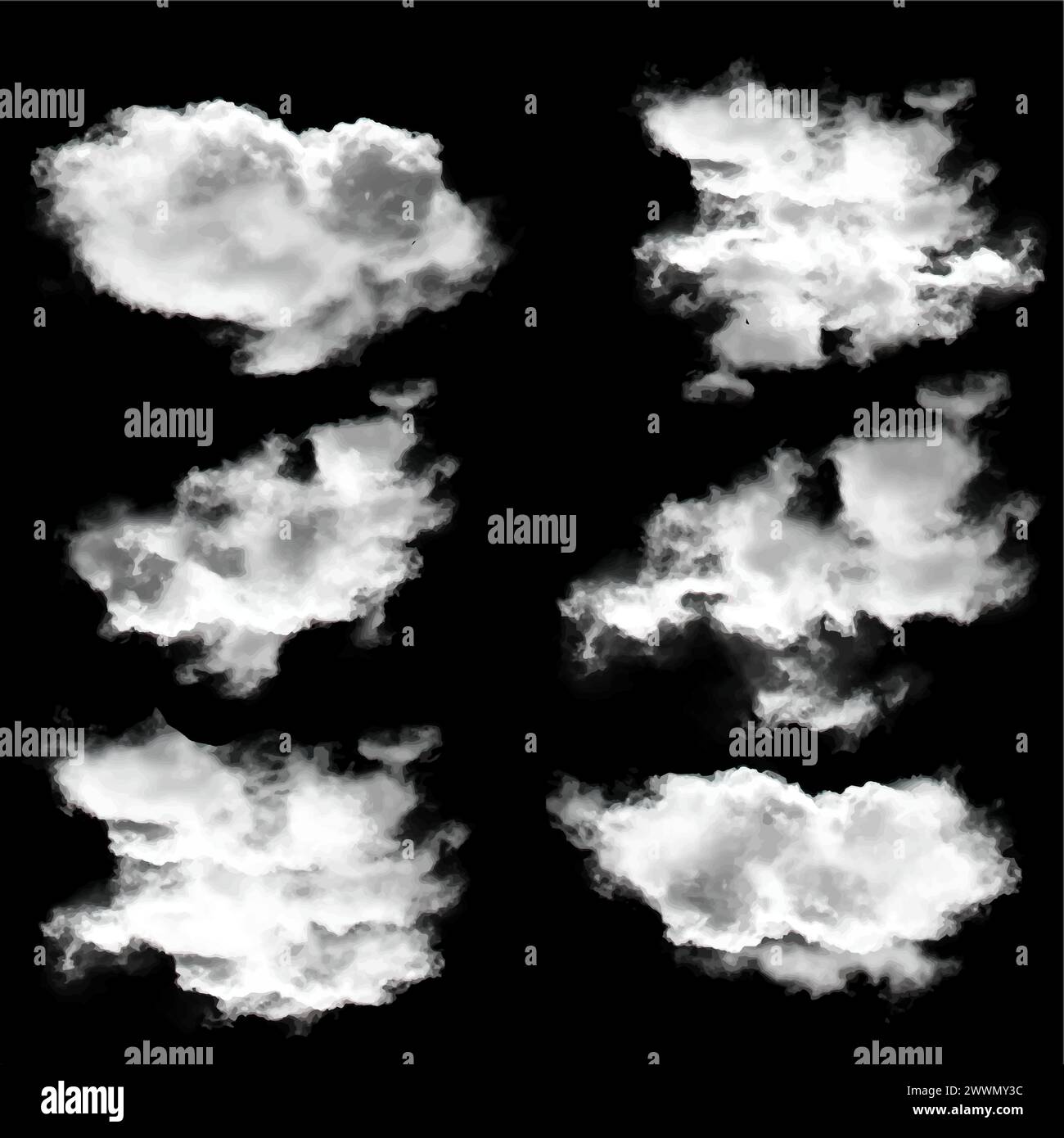 Realistic cloud shapes collection over black background vector ...