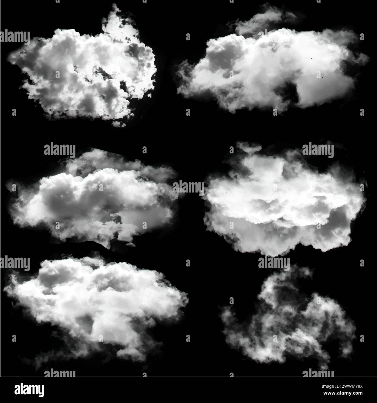 Realistic cloud shapes collection over black background vector ...