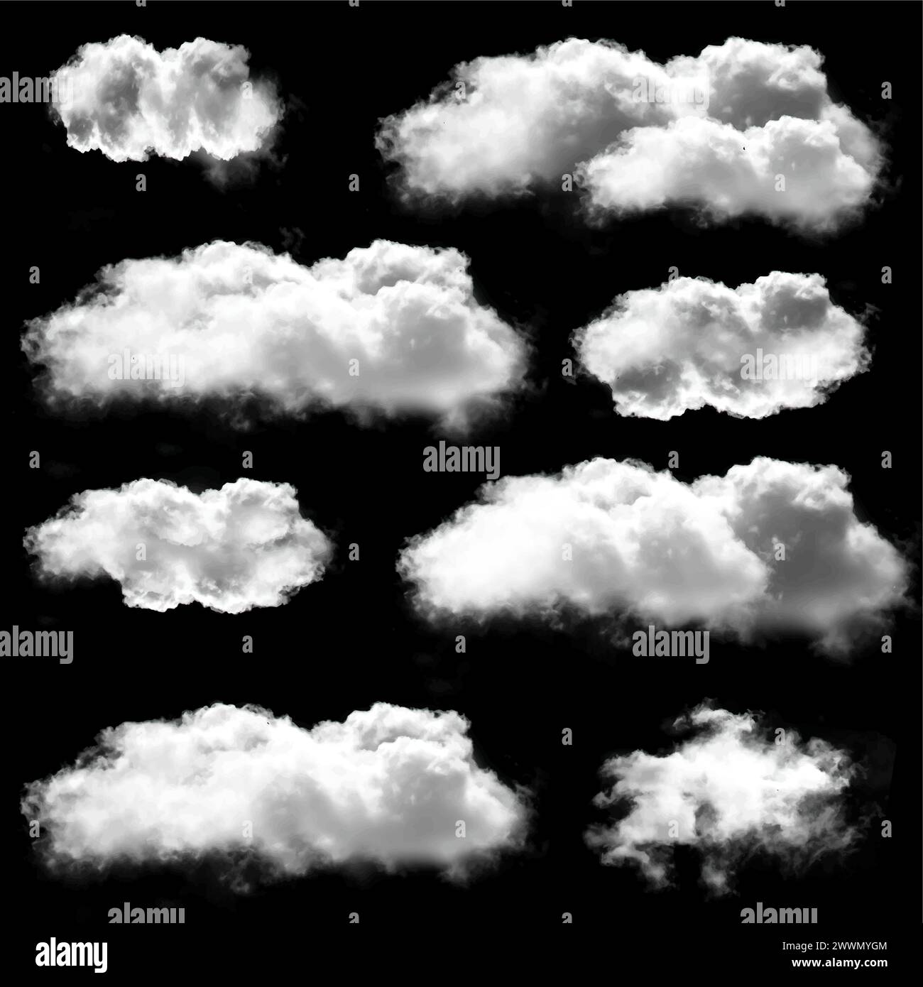 Realistic cloud shapes collection over black background vector ...