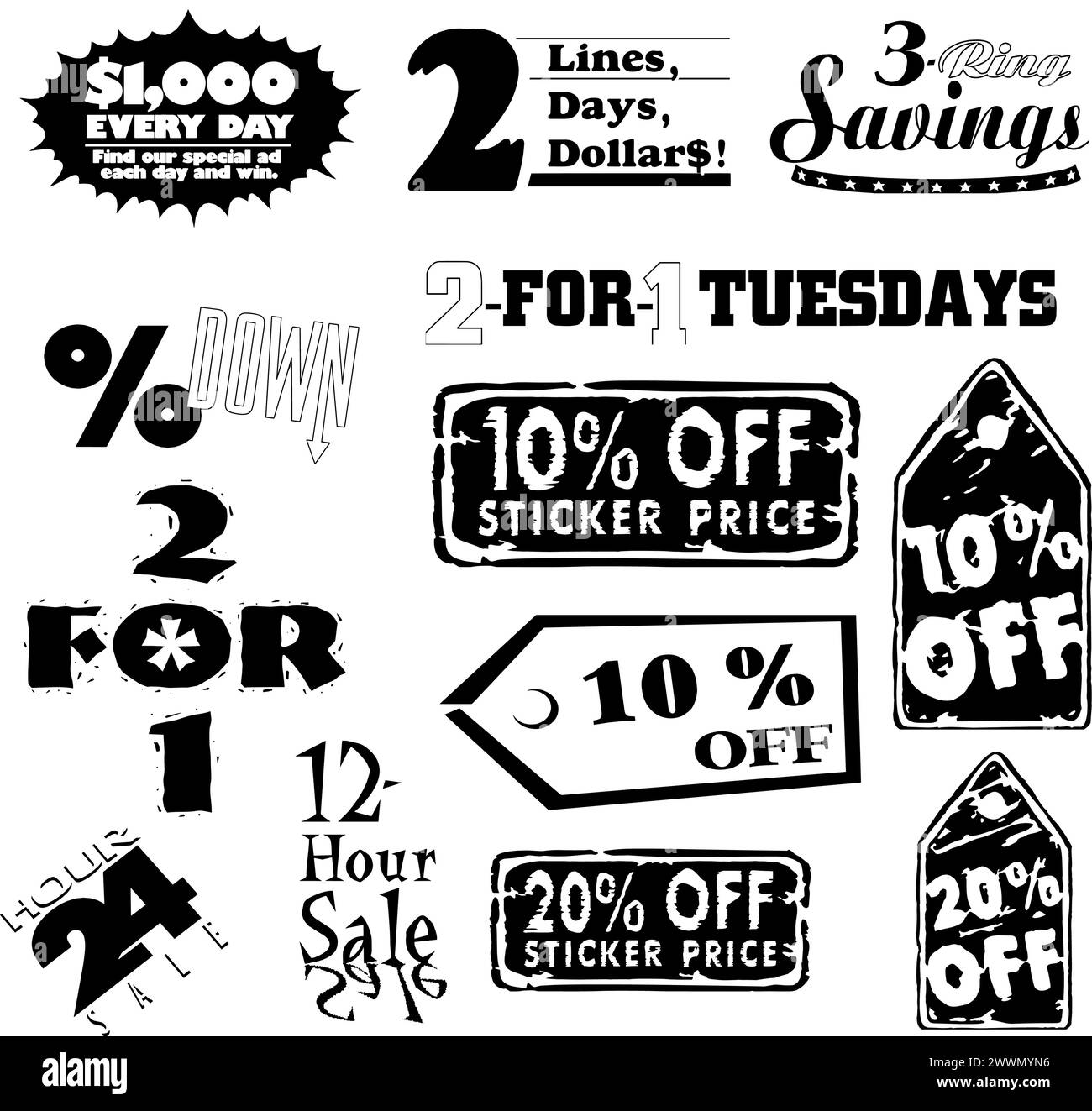 Ads and classifieds icons set, sales labels vector pictograms ...