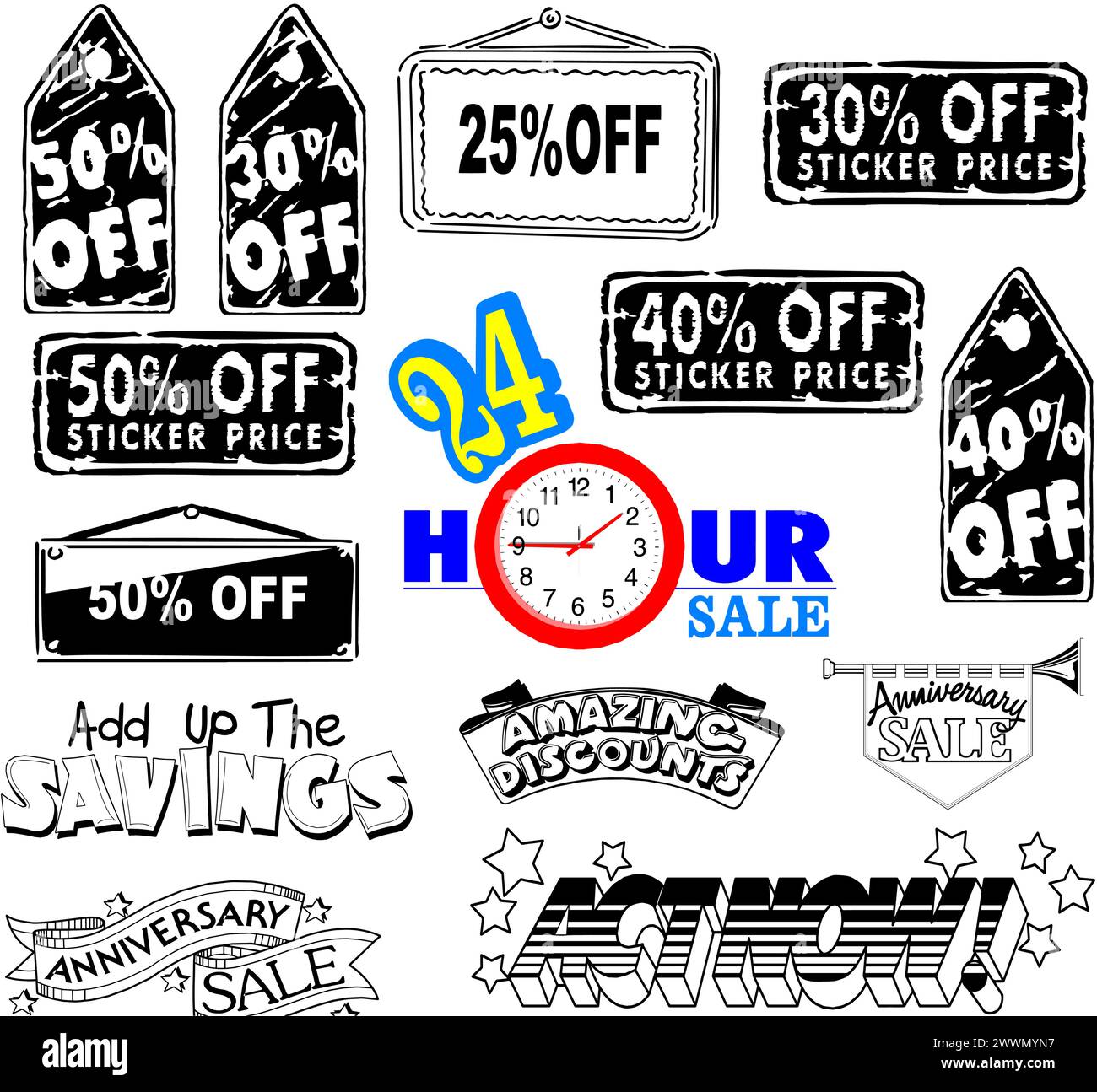 Ads and classifieds icons set, sales labels vector pictograms ...