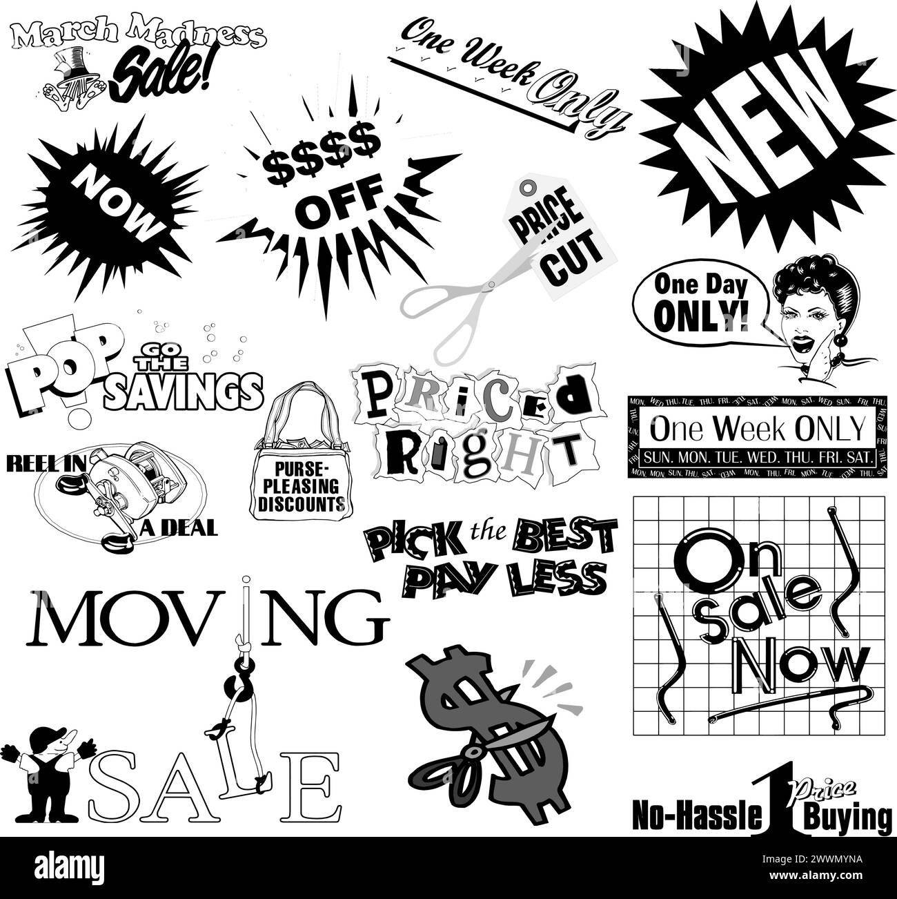 Sales labels icons set, marketing vector pictograms collection Stock ...