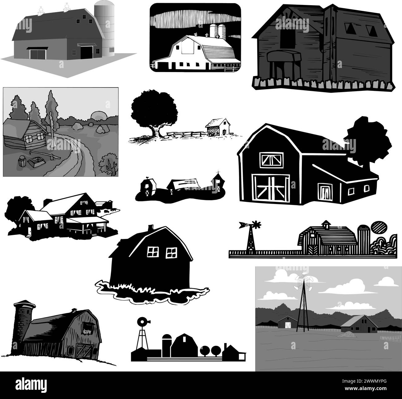Farms and farming labels icons set, farm vector pictograms collection ...